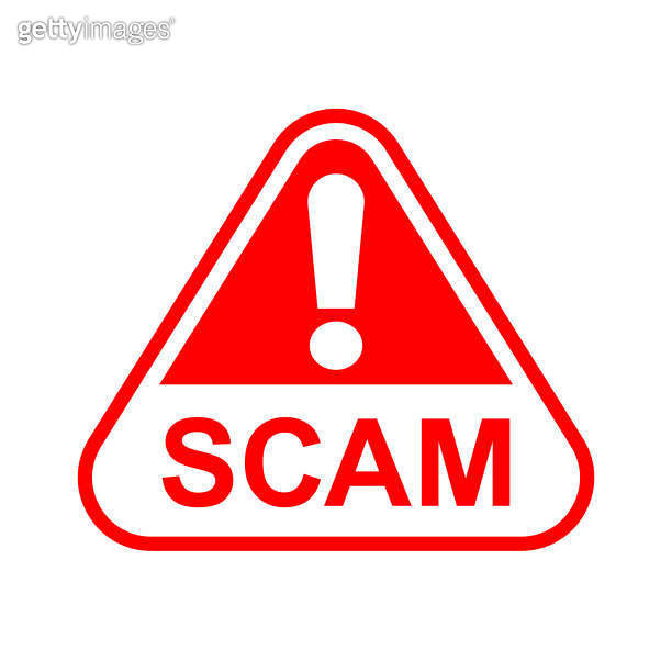 scam triangle sign red for icon isolated on white, scam warning sign ...
