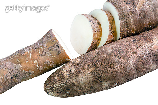 cassava tubers and sliced isolated on white, pile cassava manioc in top ...