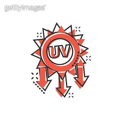 UV radiation icon in comic style. Ultraviolet cartoon vector ...