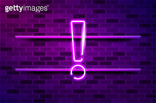 Exclamation point glowing purple neon sign or LED strip light ...