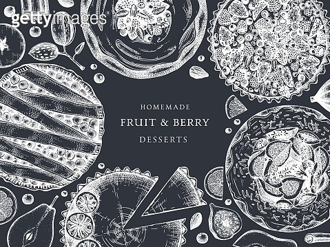 Fruit and berry dessert menu design on chalkboard 이미지 (1251318344) - 게티 ...