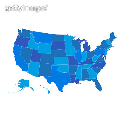 United States vector map, USA map in blue color palette, all states ...