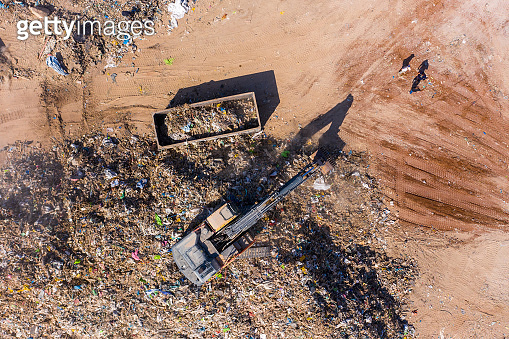 Industrial waste Sorting and Shipping scrap yard, With excavator and ...