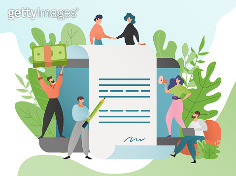 Agreement vector illustration, people cartoon characters sign agreed ...