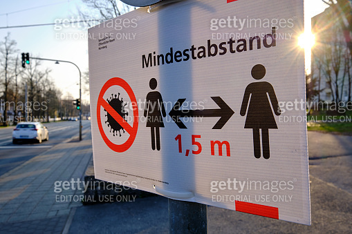 Close-up of new sign in street demanding 1.5m minimum distance for ...