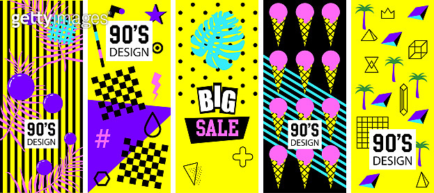 Set of style bright covers. Abstract geometric art. 90s, 80s minimalist ...