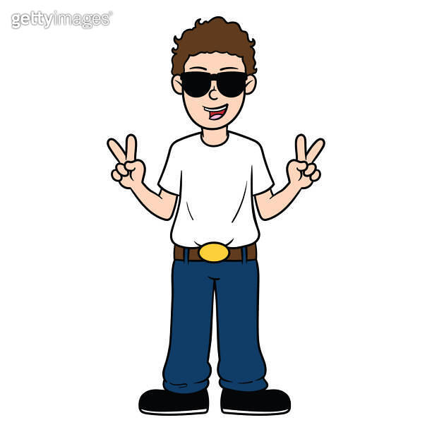 Cartoon Male Character Doing Peace Sign Illustration 이미지 (1257129379 ...