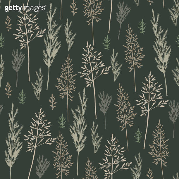 Seamless pattern of different types of field herbs and branches. For ...