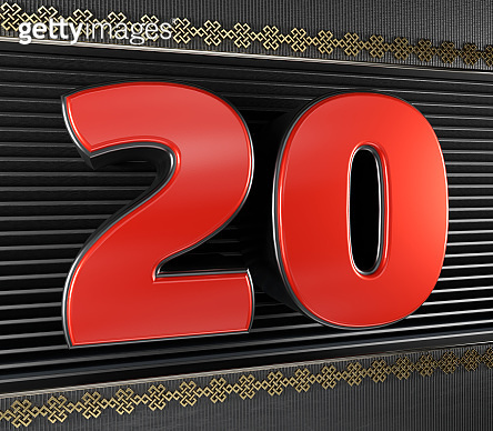 Red number 20 (number twenty) with golden symbols endless knot 이미지 ...