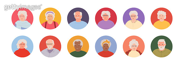 Old people set avatars portraits cartoon vector 이미지 (1224485621) - 게티이미지뱅크