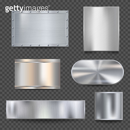 Steel banners. Realistic metallic shiny plaque plate vector detailed ...