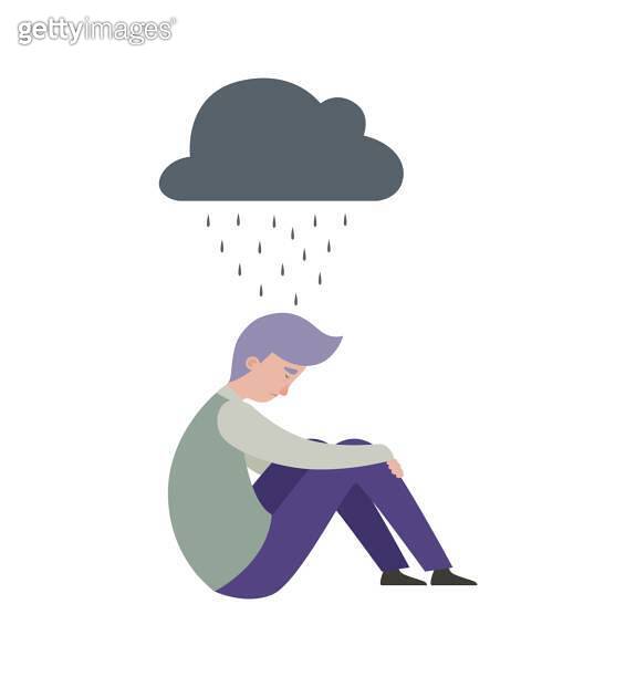 Sad man. Depression, mental disorder people. Isolated boy and grey ...