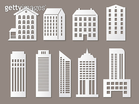 Paper buildings. Origami houses with shadows white urban constructions ...