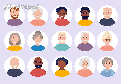 Elderly people avatars. Old person faces for web cv or id doc vector ...