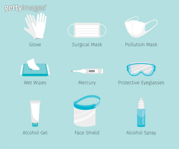 Set Of Protective Equipments For Coronavirus, Covid-19, Objects, Icons ...