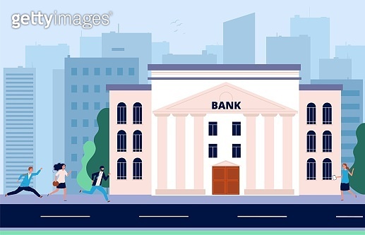 People run to bank. Financial crisis, crowd need money. Banking system ...
