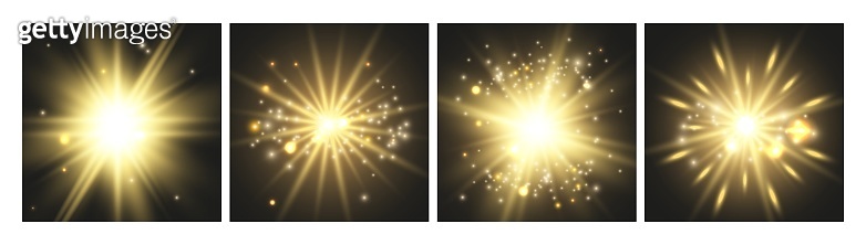 Shining lights. Gold cards, glowing effects collection. Luxury ...