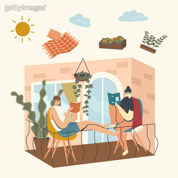 Female Characters Sitting on House Balcony Reading Interesting Books ...
