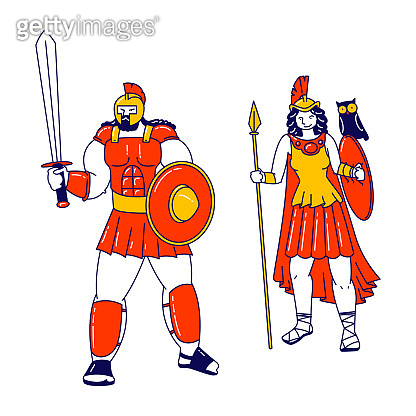 Pallas Athene and Ares Mars Olympian God and Goddess of War in Greek ...