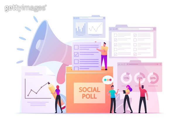 Election and Social Poll Concept. Voters Characters Casting Ballots at ...