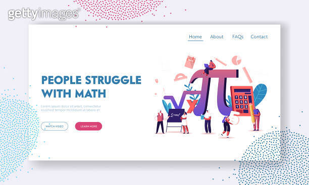 Math Science Landing Page Template. Tiny Students Characters in Lab or ...