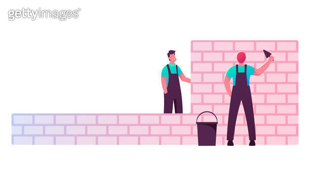 Builder Male Characters Wearing Uniform Holding Trowel Put Concrete for ...
