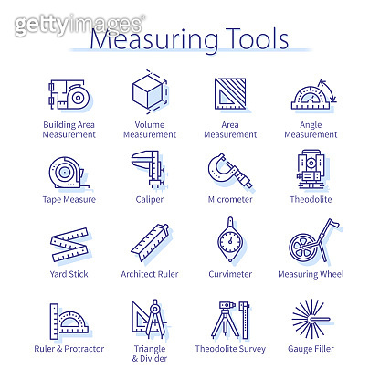 Measuring tools pack. Geodesic distance, angle, compass length, caliper ...