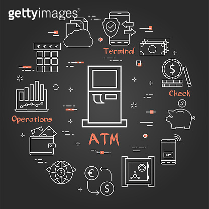 Vector black finance and banking concept - ATM terminal 이미지 (1200676529 ...