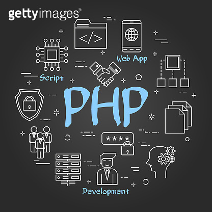 Vector black round line banner of PHP concept (1216332343) 일러스트, 무료 ...