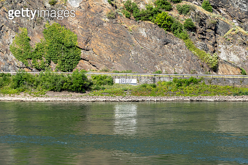 The Loreley, a steep slate rock on the right bank of the River Rhine in ...