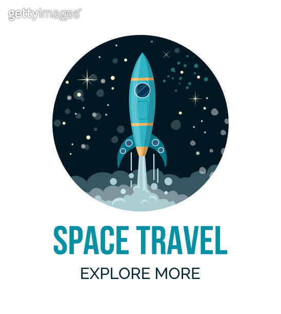 Space rocket flying in space. Night sky in round shape. 이미지 (1273831920 ...