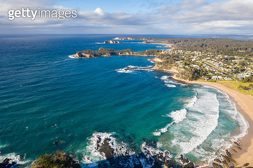 Panoramic aerial view of Malua Bay on the New South Wales South Coast ...