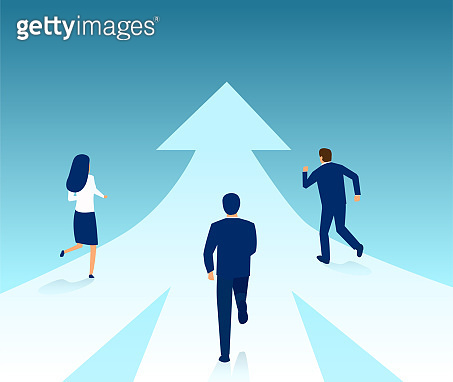 Vector of business people running from different directions towards ...