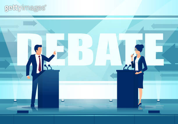 Vector of a two political leaders having an open debate on stage 이미지 ...
