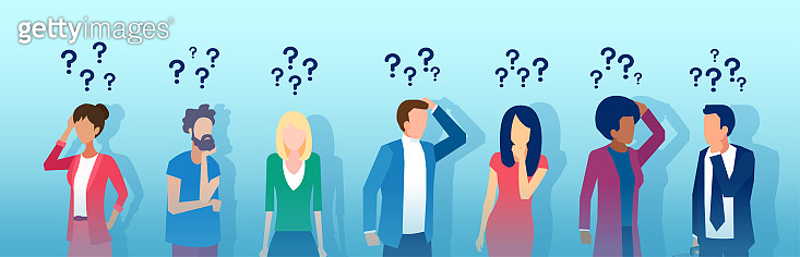 Vector of thoughtful young people men and women thinking having ...