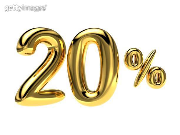 20 percent discount. Blue glossy balloon in the shape of a numbe ...