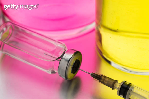 Ampoules for injection. Glass medical bottles for vaccination ...