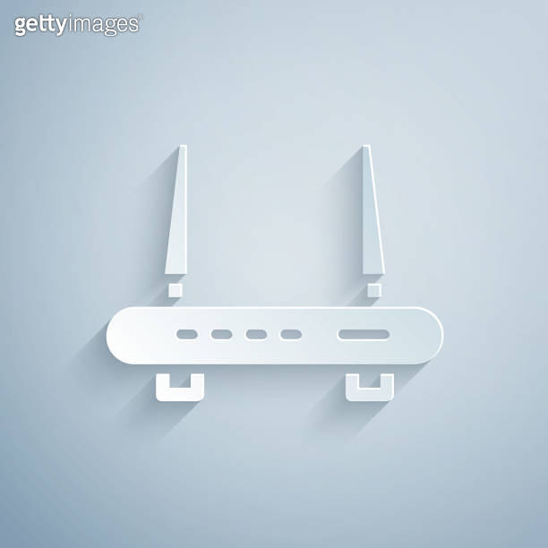Paper cut Router and wi-fi signal icon isolated on grey background ...