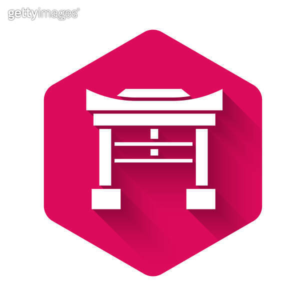 White Japan Gate icon isolated with long shadow. Torii gate sign ...