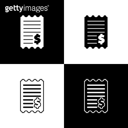 Set Paper check and financial check icon isolated on black and white ...