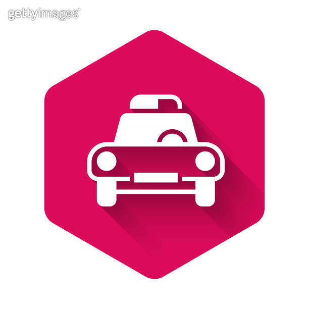 White Police car and police flasher icon isolated with long shadow ...