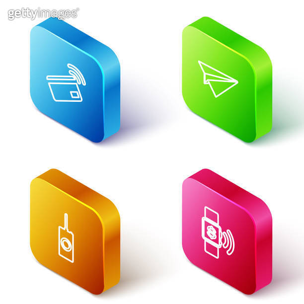 Set Isometric line Contactless payment, Paper plane, Remote control and ...