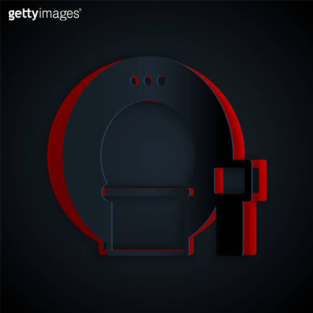Paper cut Tomography icon isolated on black background. Medical scanner ...