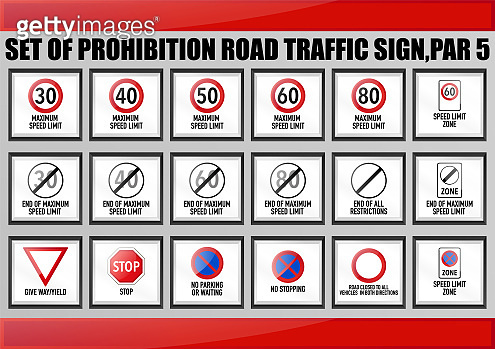 Set of warning, notification, mandatory, prohibition, priority road ...