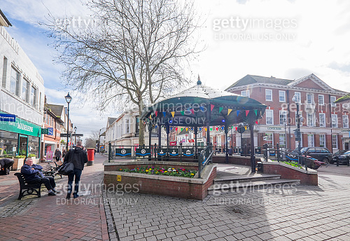 Rotunda on High Street in the pedestrianised town centre with shops in ...