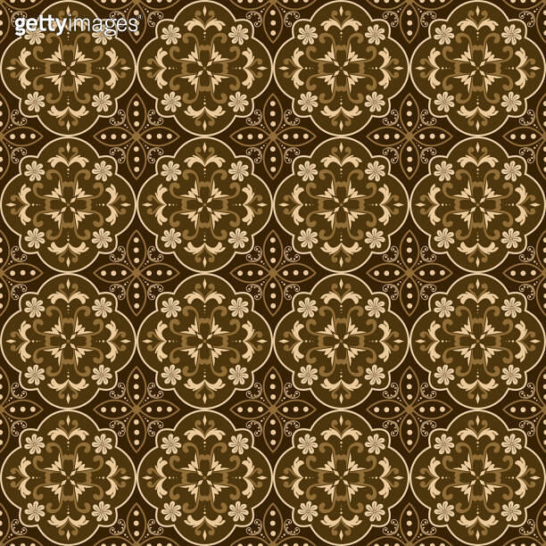 Beautiful floral pattern on Traditional batik with elegant golden brown ...