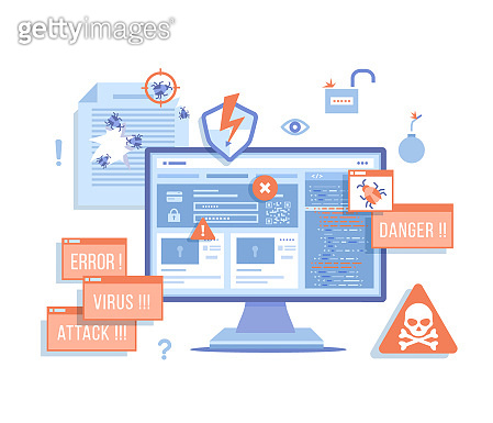 Computer Viruses Attack, Errors detected, Warning signs, Stealing data ...