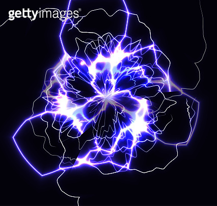 Electric circle blue round lightning energy explosion, shining fractal ...