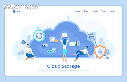 Cloud Storage. Online cloud computing, network hosting, services. People place their data, music ...