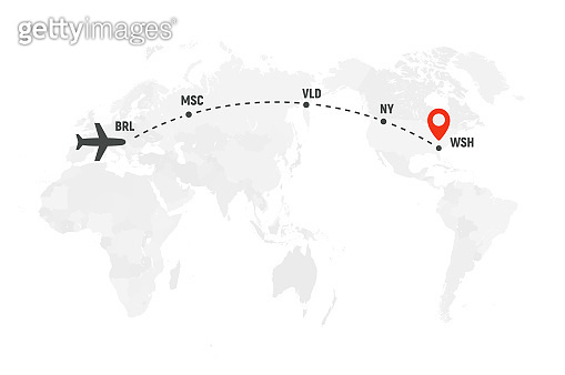 Airplane line path. Air plane flight route with start point and dash ...